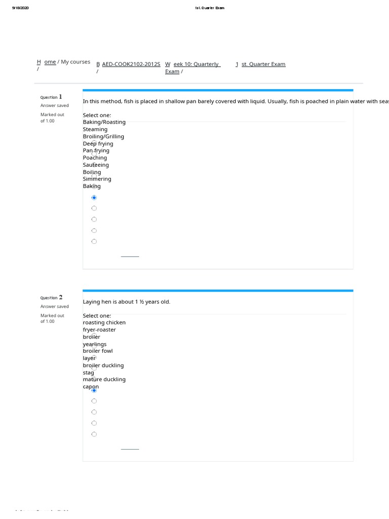 Cookery g12 First Quarter Exam PDF | PDF | Grilling | Sauce