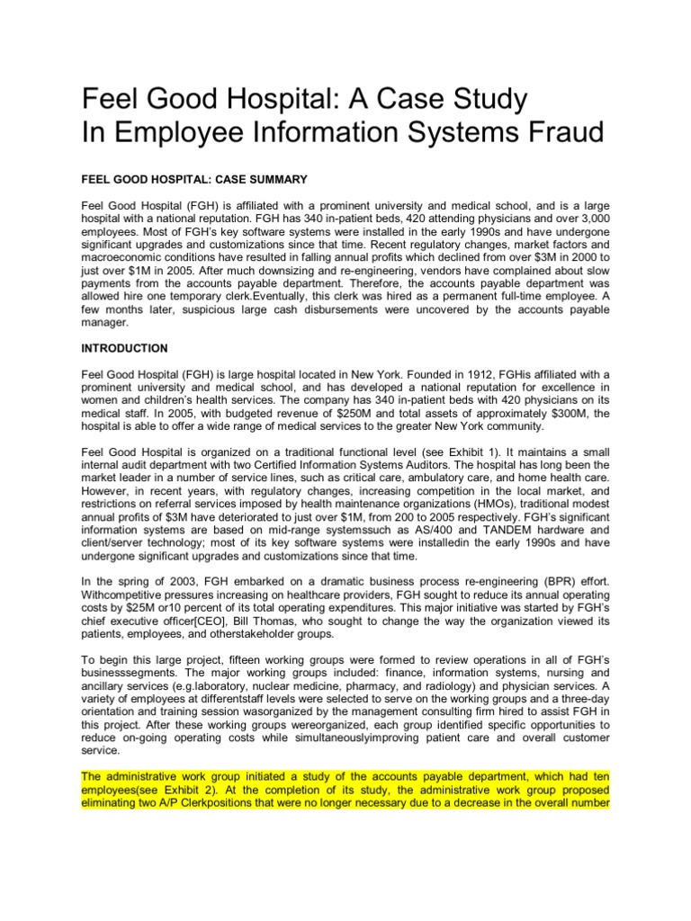 Feel Good Hospital - Case Study | PDF | Accounts Payable | Fraud