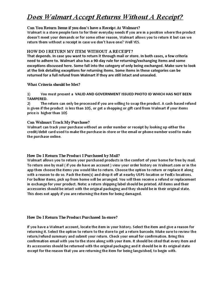 Walmart Returns Without Receipt Guide | PDF | Walmart | Receipt