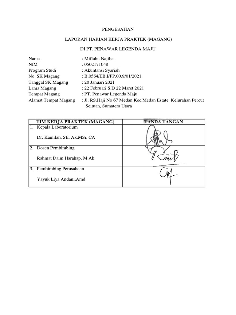 Form Pengesahan Laporan Magang-1 | PDF