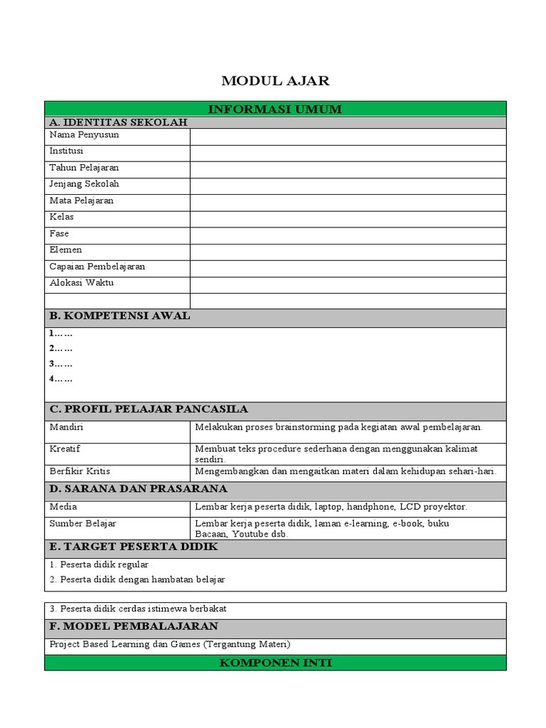 Format Modul Ajar | PDF