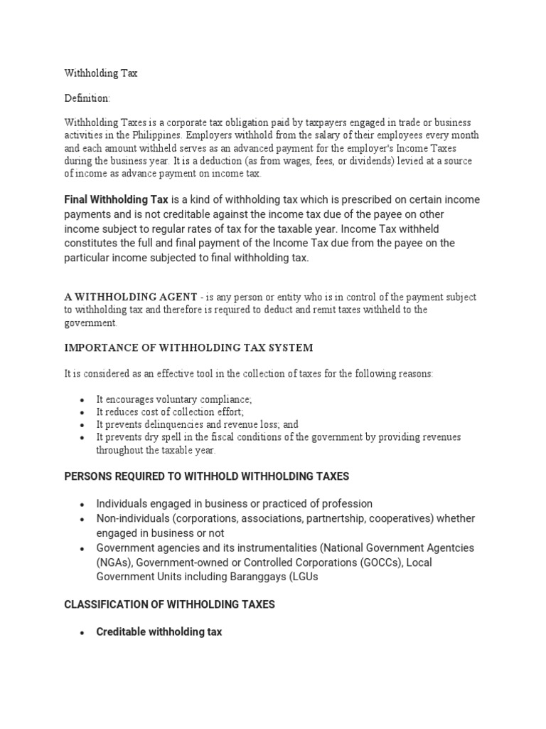 Withholding Tax | Download Free PDF | Taxation In The United States | Taxes