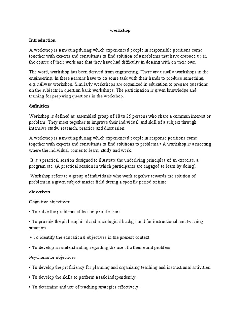 Workshop 1 | PDF | Teaching Method | Learning