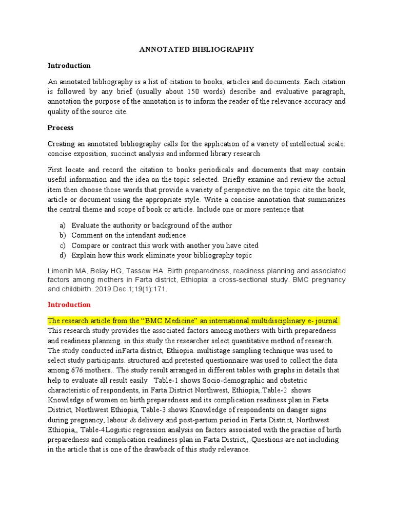 Annotated Bibliography Introduction Example