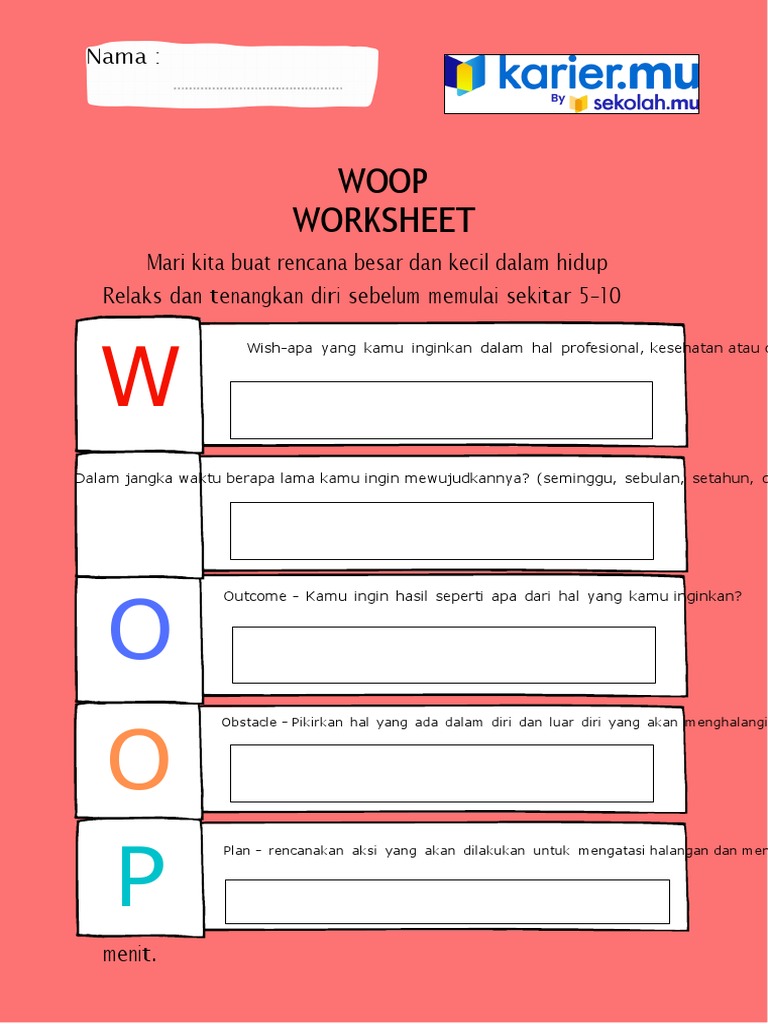 WOOP Worksheet | PDF | Pengembangan Diri