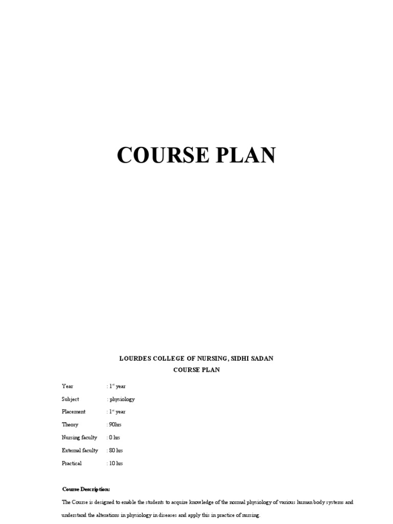 Course Plan | PDF | Endocrine System | Blood Pressure