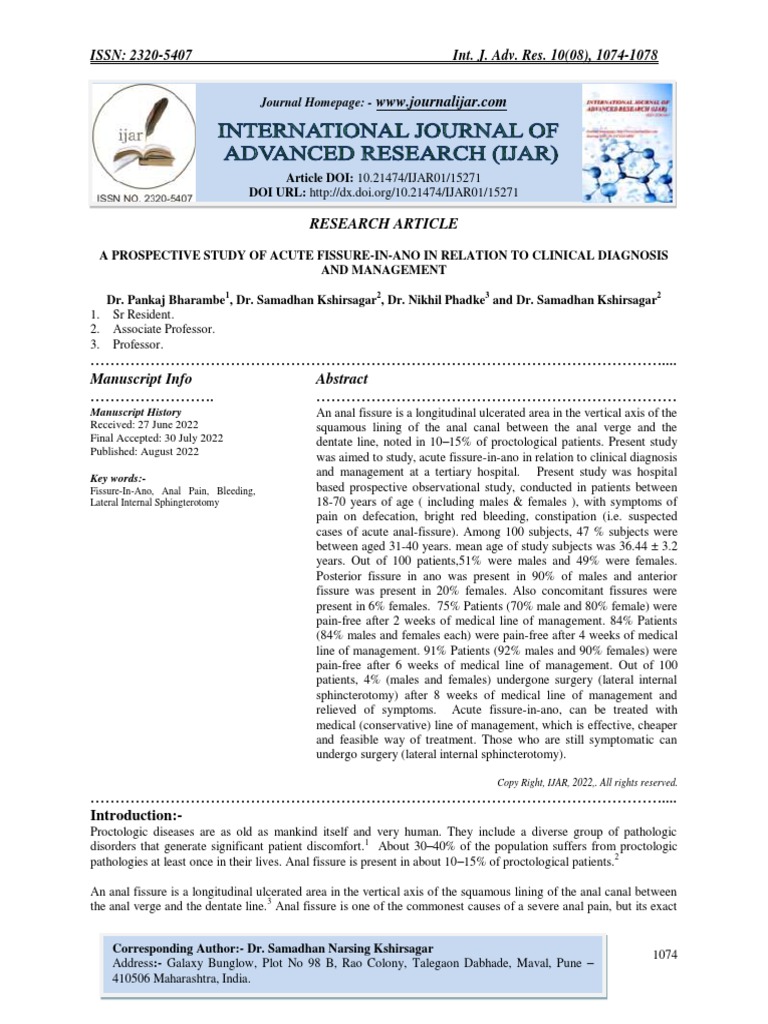 A Prospective Study of Acute Fissure-In-Ano in Relation To Clinical ...