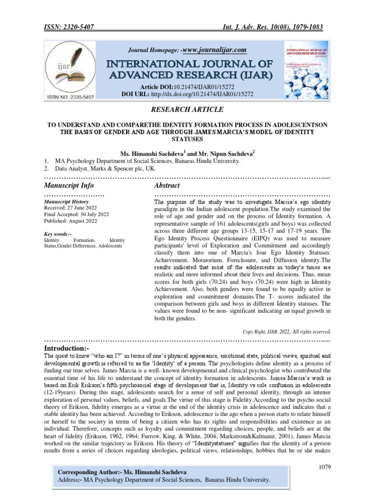 To Understand and Comparethe Identity Formation Process in ...