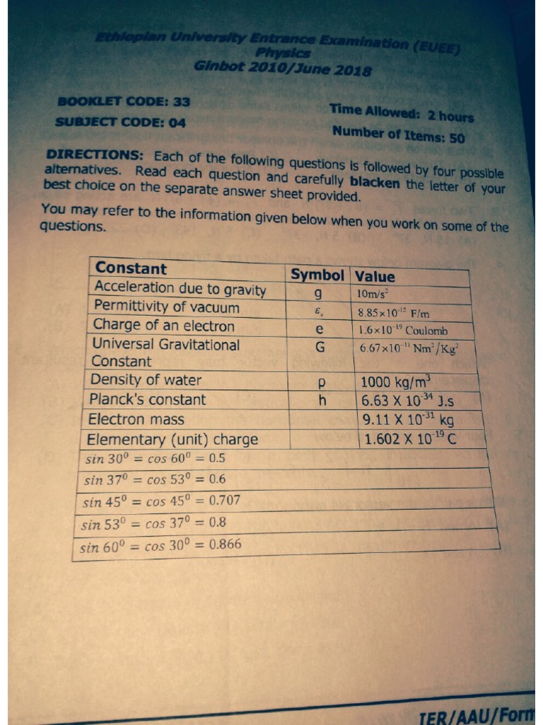 EUEE 2010 Physics | PDF