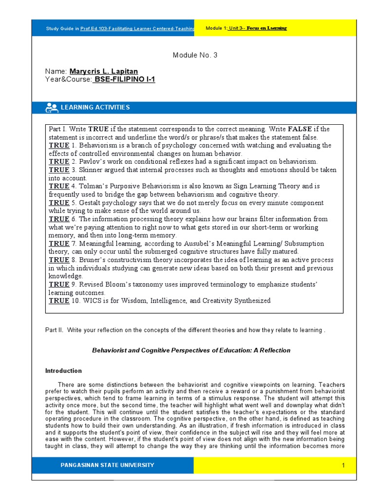 Module 3 Faci 1 | Download Free PDF | Learning | Behaviorism Module 3 Faci 1 | Download Free PDF | Learning | Behaviorism
