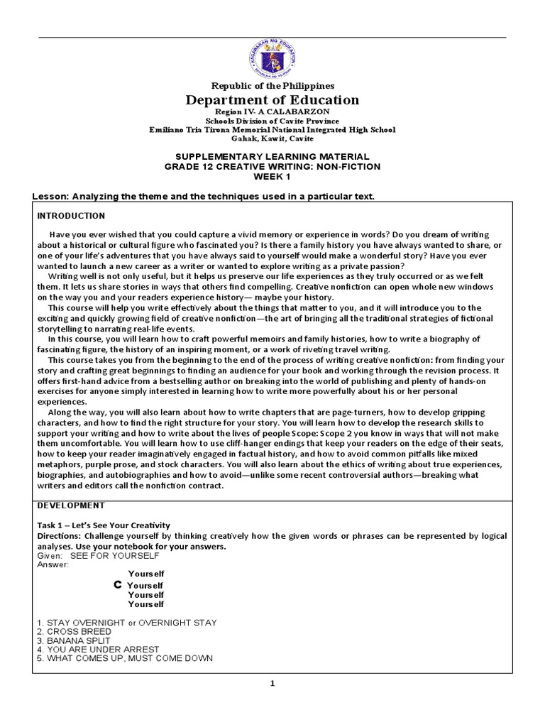 CNF SLM Q3 Week 1 | PDF | Narrative | Creative Nonfiction