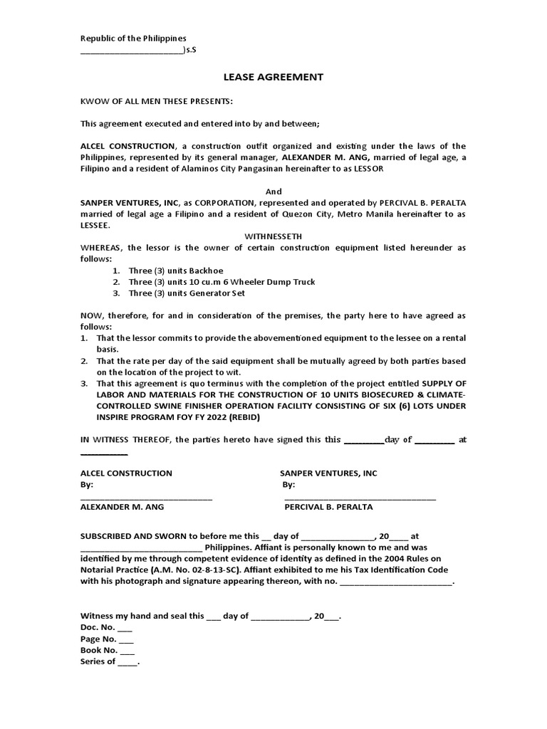 Lease Agreement | PDF | Lease | Philippines