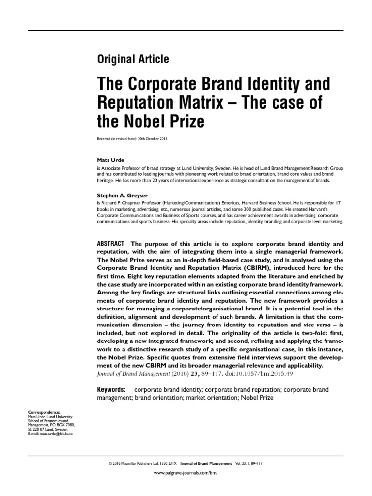 Orignal Article Corporate Brand Identity Matrix | PDF | Reputation | Brand