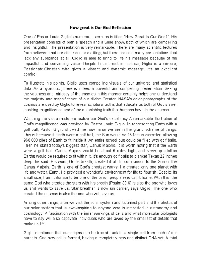 How Great Is Our God Reflection | PDF | God | Cell (Biology)