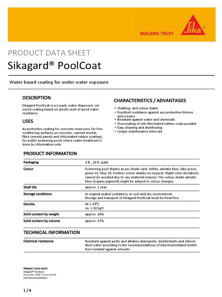 Sikagard Poolcoat | PDF | Water | Concrete
