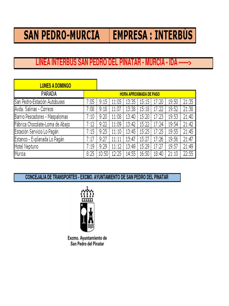 Horarios Interbus 2022 Sin Balsicas | PDF