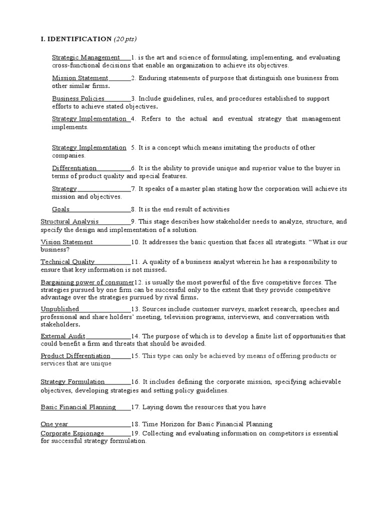 Strategic Business Management Prelim | PDF | Strategic Management | Strategic Planning
