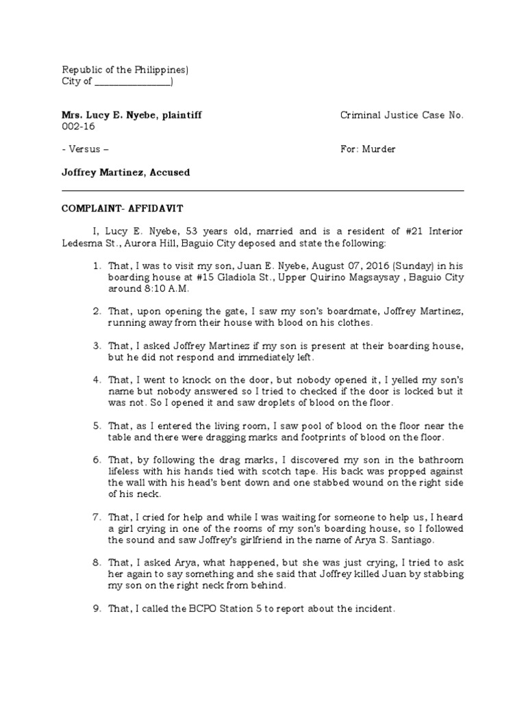 Affidavit of Complaint-Murder | PDF