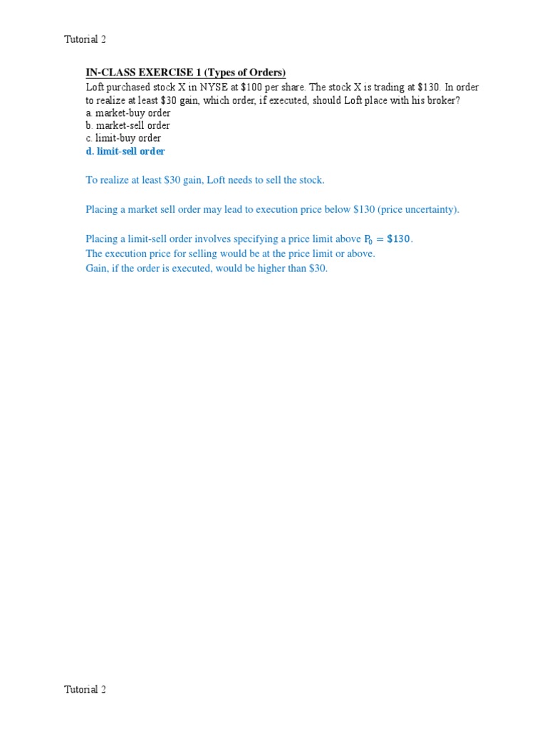 Tutorial 2 - Solutions | PDF | Margin (Finance) | Stocks