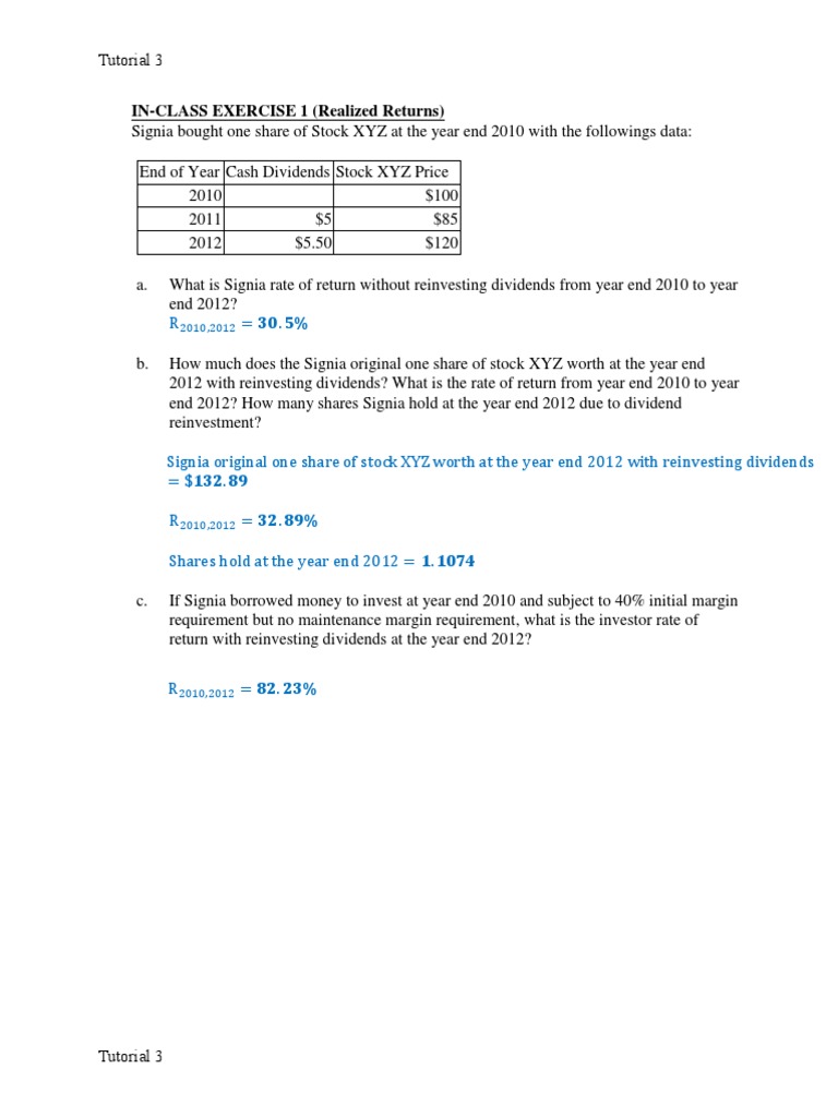 Tutorial 3 - Solutions | PDF | Stocks | Margin (Finance)