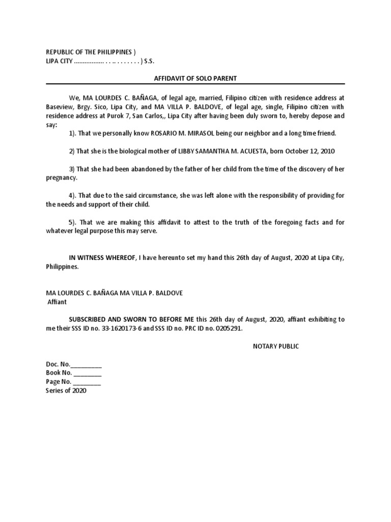Affidavit of Solo Parent | PDF