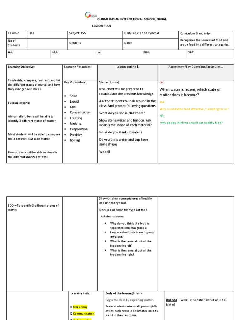 Grade 1 EVS States of Matter | PDF | Water | Matter