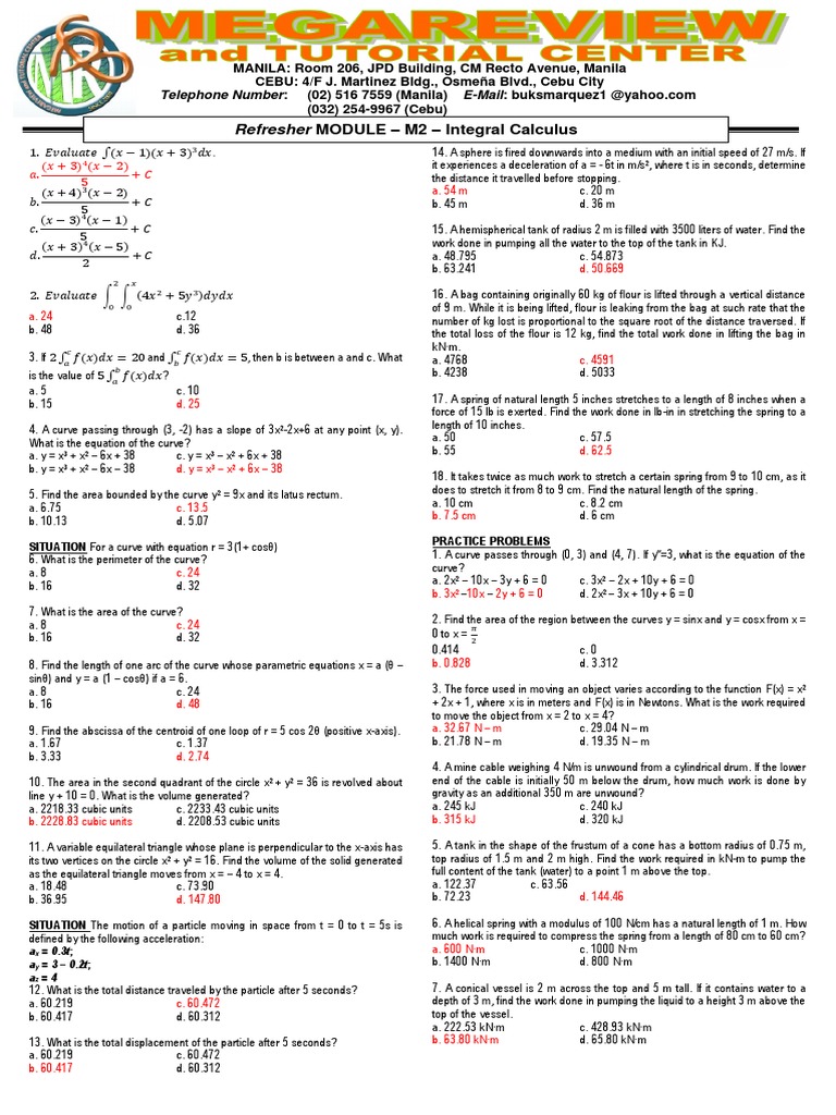 Refresher Module 03 (M2) - Integral Calculus | PDF | Volume | Mathematical Objects