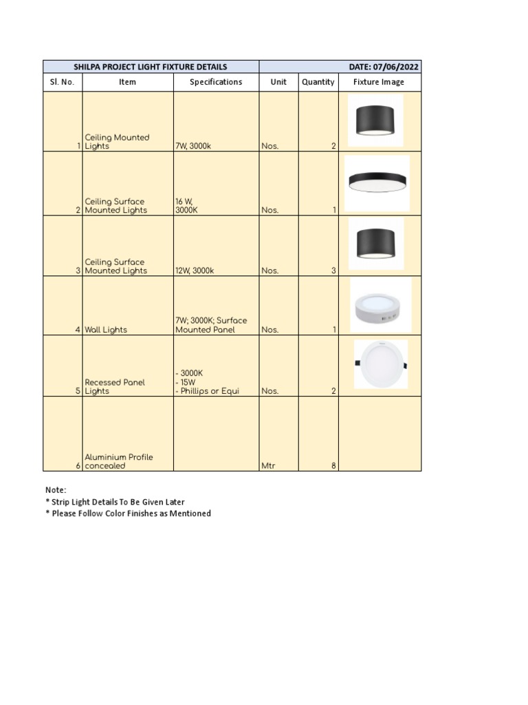 Lighting List (Ram Lights) | PDF