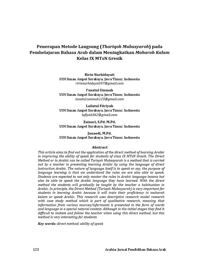 Penerapan Metode Mubasyaroh | PDF | Indonesian Language | Linguistics