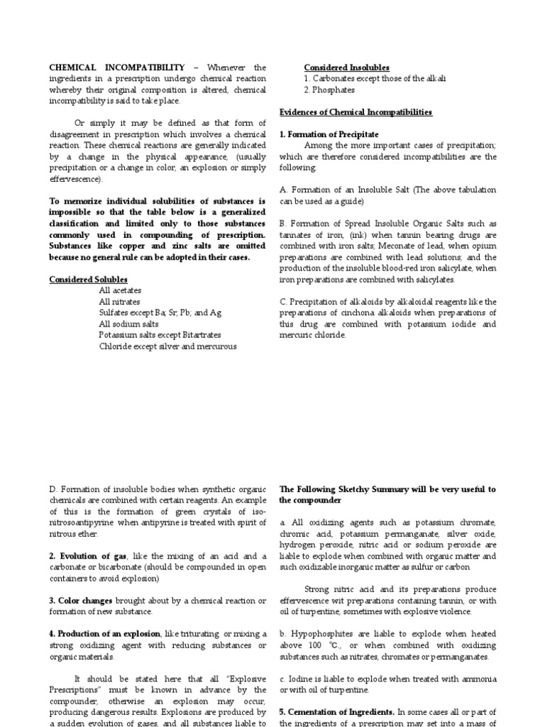 Chemical Incompatibility | PDF | Salt (Chemistry) | Chemical Substances