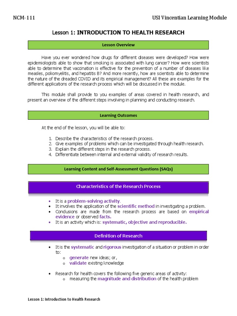 Lesson 1 - Introduction To Nursing Research | PDF | Preventive ...
