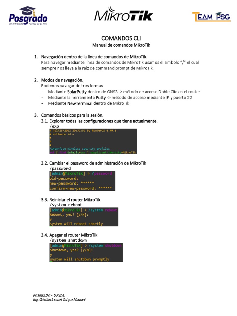 Manual de Comandos CLI MikroTik | PDF | Dirección IP | Enrutador (Computación)
