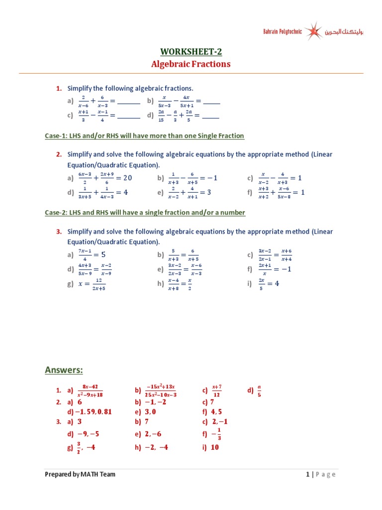 S Worksheet-2 Algebraic Fractions | PDF | Equations | Mathematical Analysis