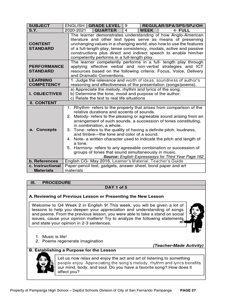 English 9-Quarter 4-Week 4 | PDF | Sound | Poetry