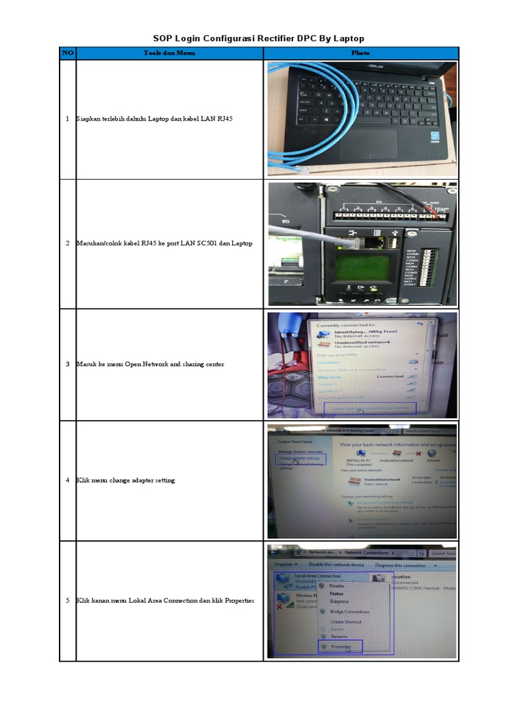 SOP Login Configurasi Rectifier DPC by Laptop | PDF