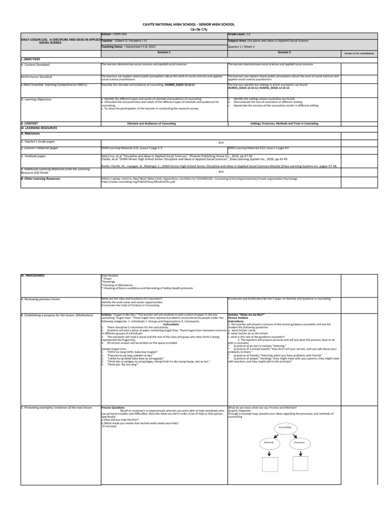 Week 3-8 DLL | PDF | Social Work | School Counselor