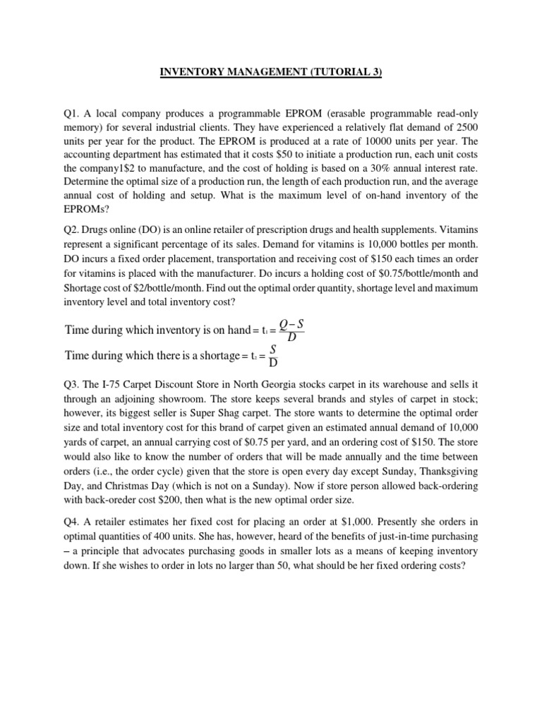 Inventory PIE (Principles of Industrial Engineering) Assignment | PDF ...