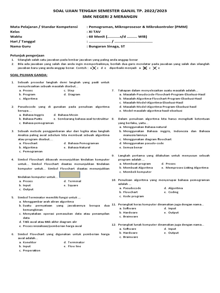 Soal Ujian Pemrograman XI TAV | PDF | Komputer