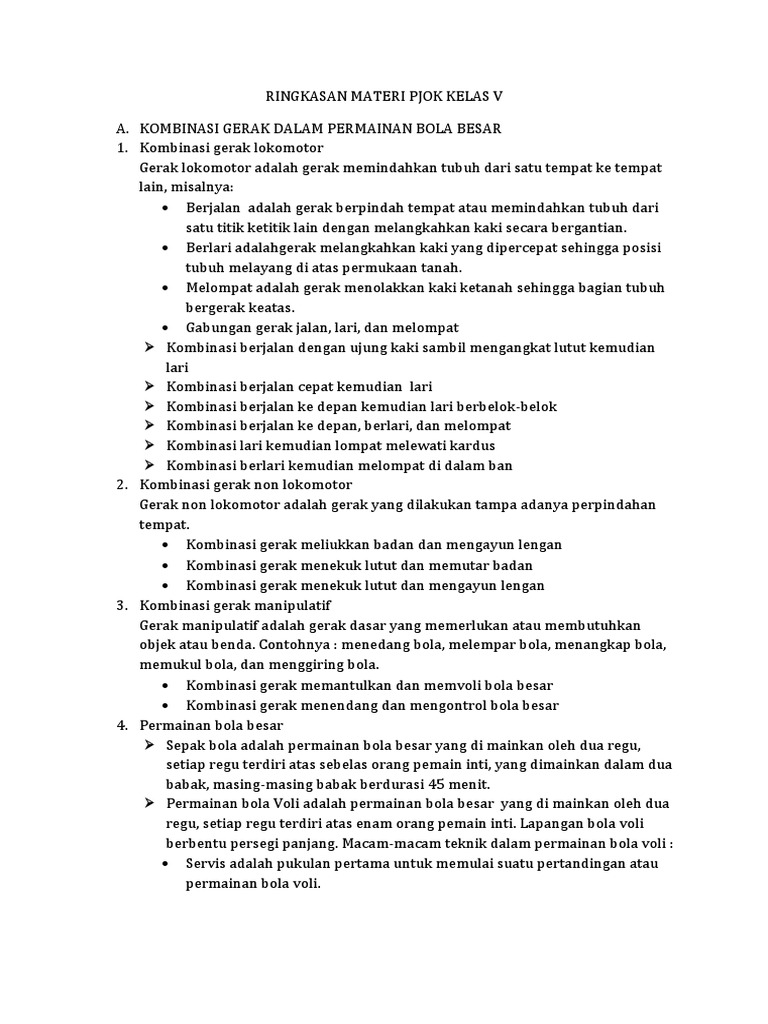 Ringkasan Materi Pjok Kelas V | PDF