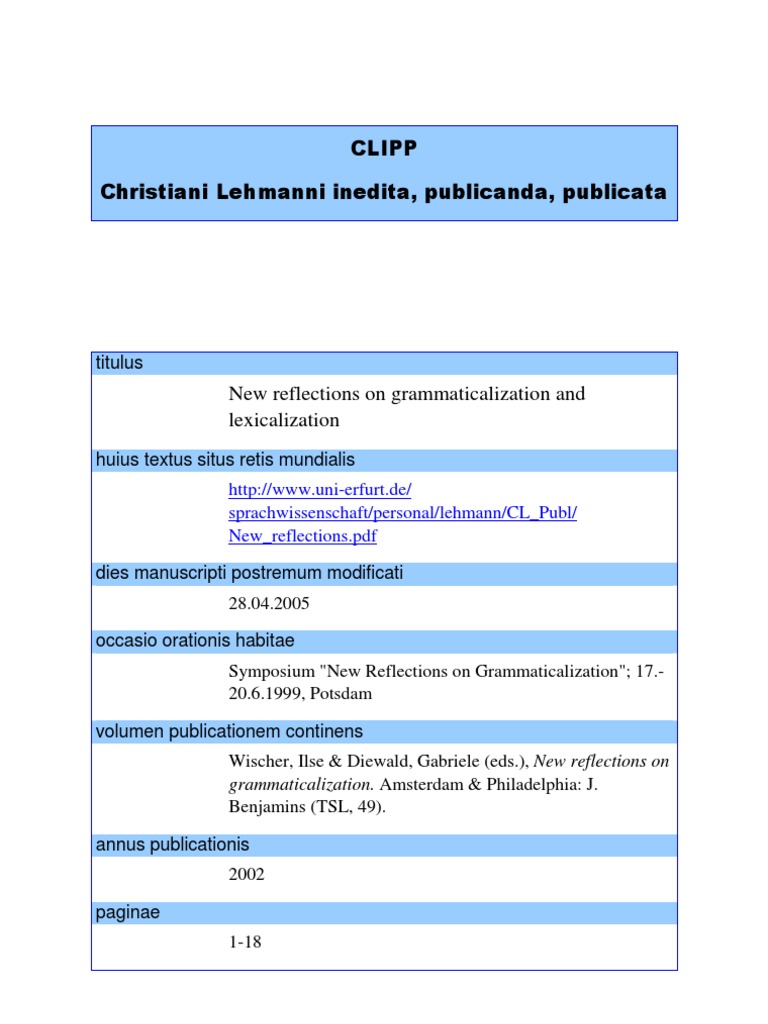 New Reflections On Grammaticalization and Lexicalization | PDF | Part ...