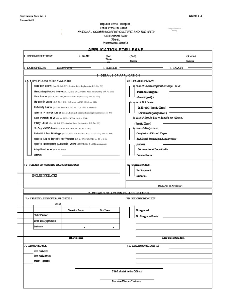 Civil Service Leave Form No. 6 Guidelines | PDF | Parental Leave | Sick ...