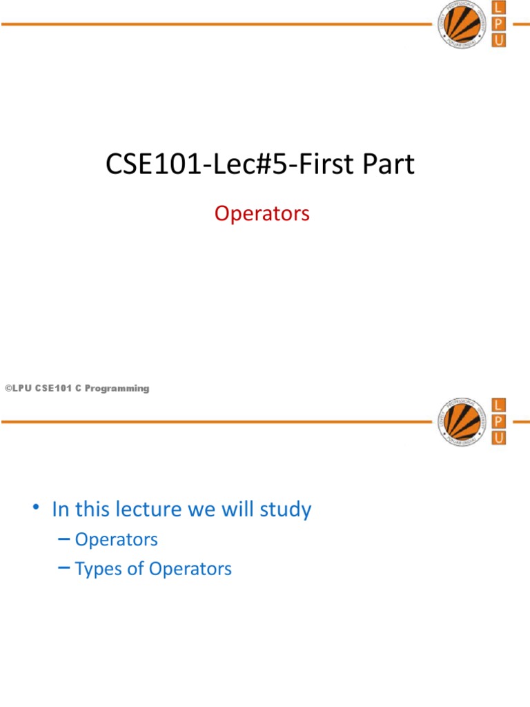 Cse101 Lec 5 Part 1 Operators Pdf Computer Science Computer Engineering