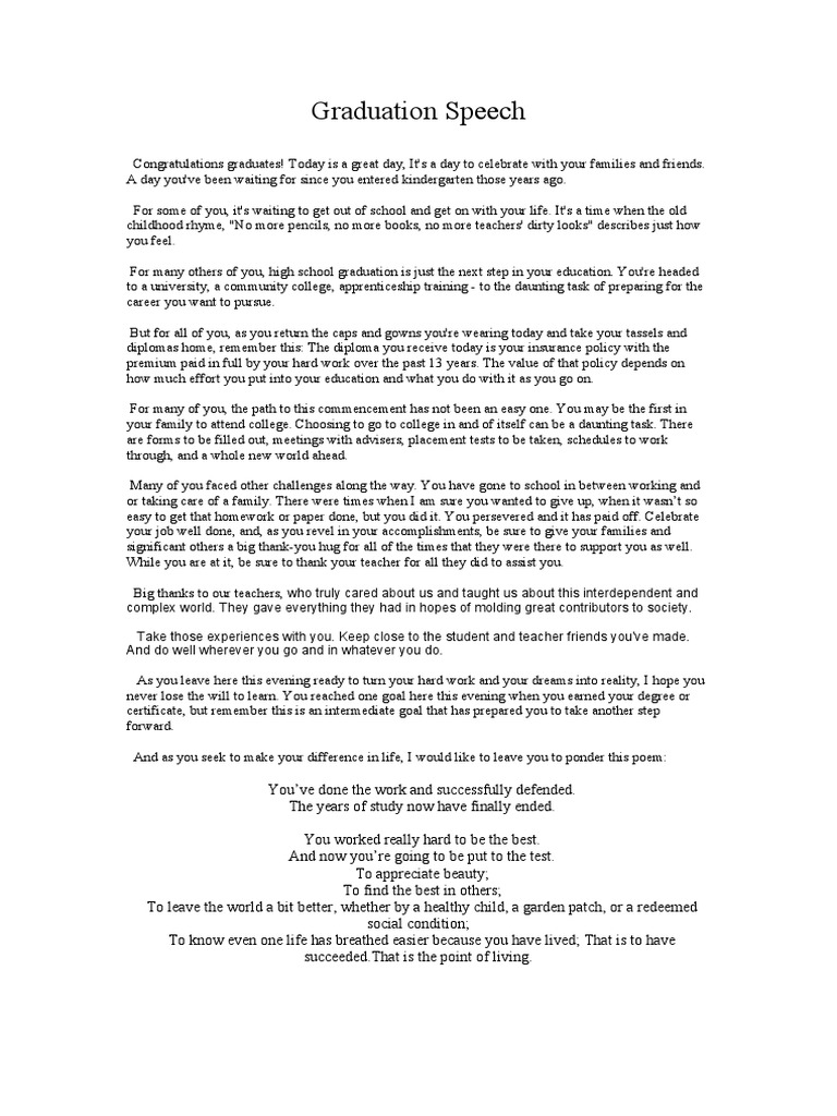 Graduation Speech English | PDF