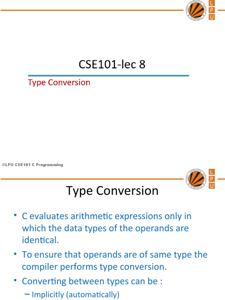 Cse101 Lec 8 Type Conversion Pdf 9845