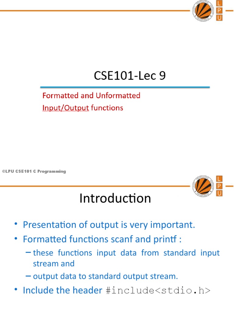 Cse101 Lec 9 Formatted Nd Unformatted Input Output Function Pdf Data Type Software