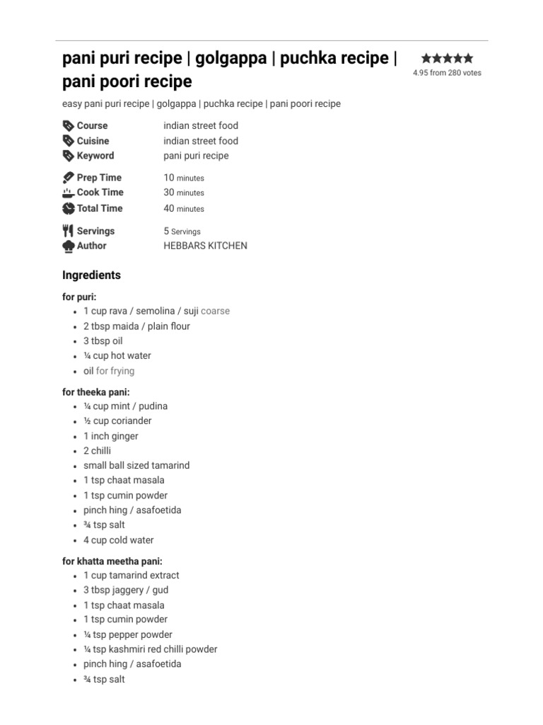 Pani Puri Recipe - Golgappa - Puchka Recipe - Pani Poori Recipe ...