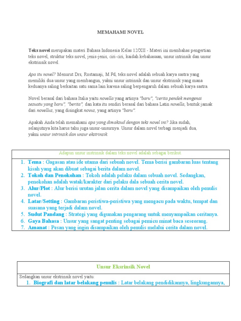 Memahami Novel (Catatan) | PDF