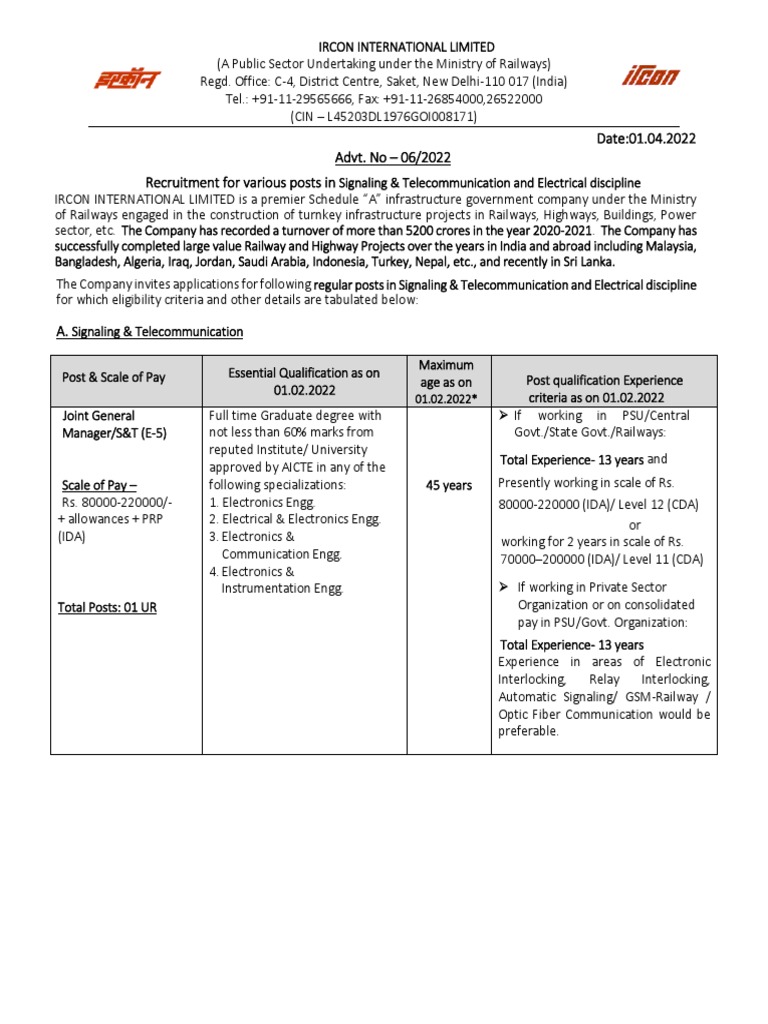 Advt SNT and Electrical2022 | PDF