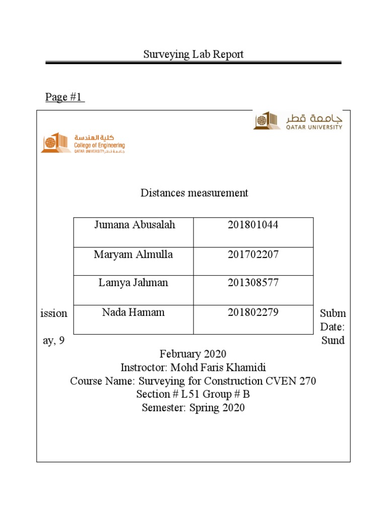 Surveying Lab Report Template | PDF | Surveying | Length