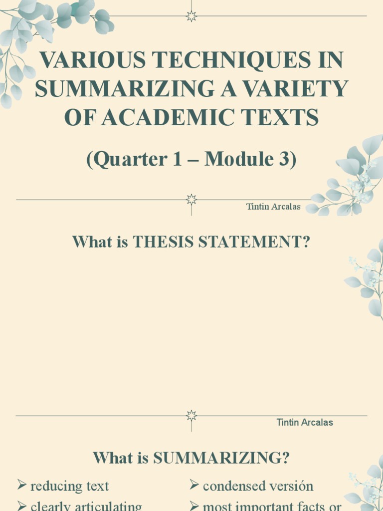 Academic Text Summarization Guide | PDF